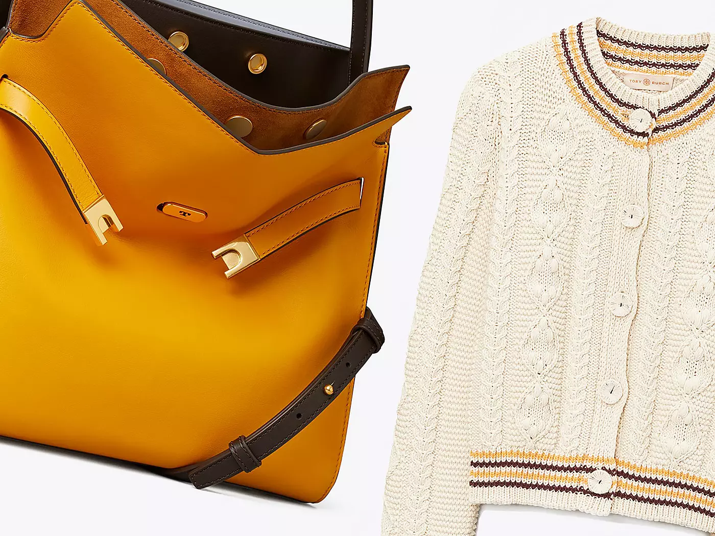 ຄູ່ທີ່ສົມບູນແບບ: Tory Burch Lee Radziwill Double Bag ແລະ Cable Knit Cardigan