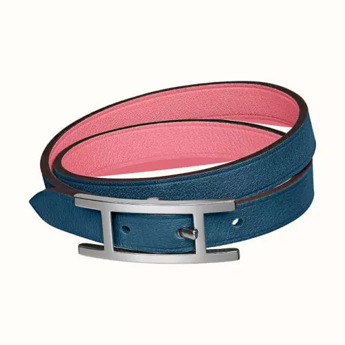 Behapi Double Tour Bracelet in Deep Blue/Rose Azalee. Setšoantšo se amoheloa ke Hermes.com