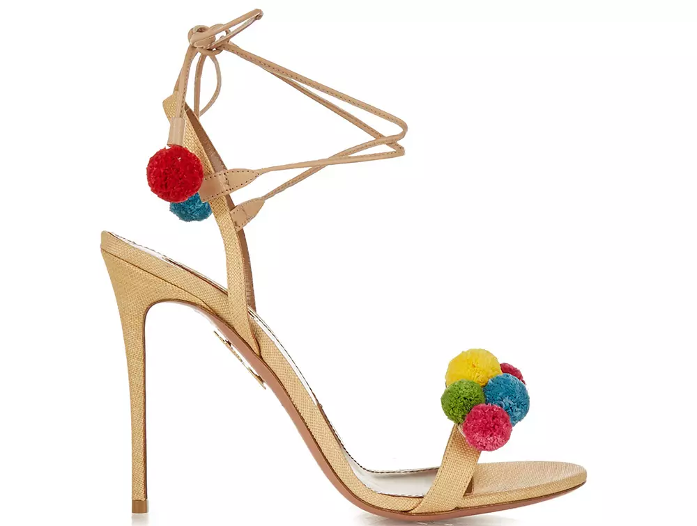 Aquazzura Raffia Pon Pon Sandalen