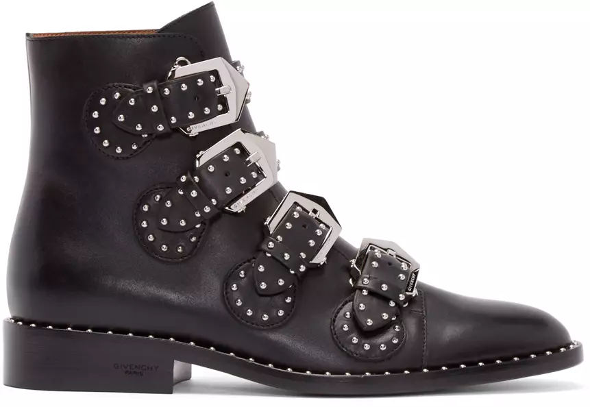 Givenchy Black Leather Studded Buckle Boots