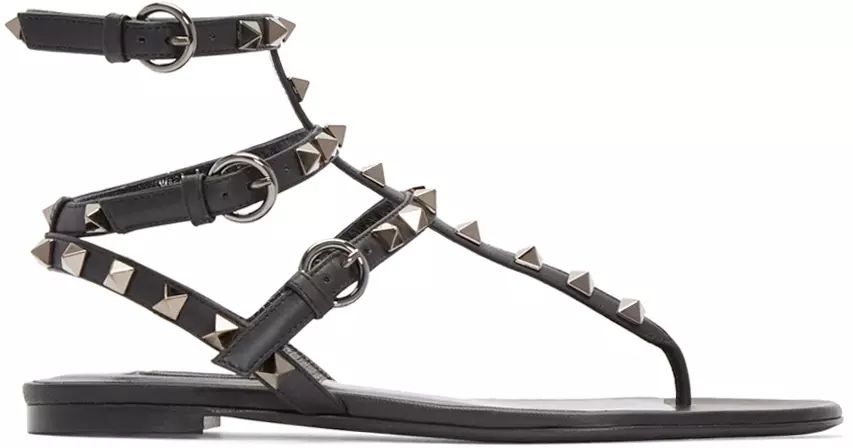 Valentino Black Leather Rockstud Sandalen