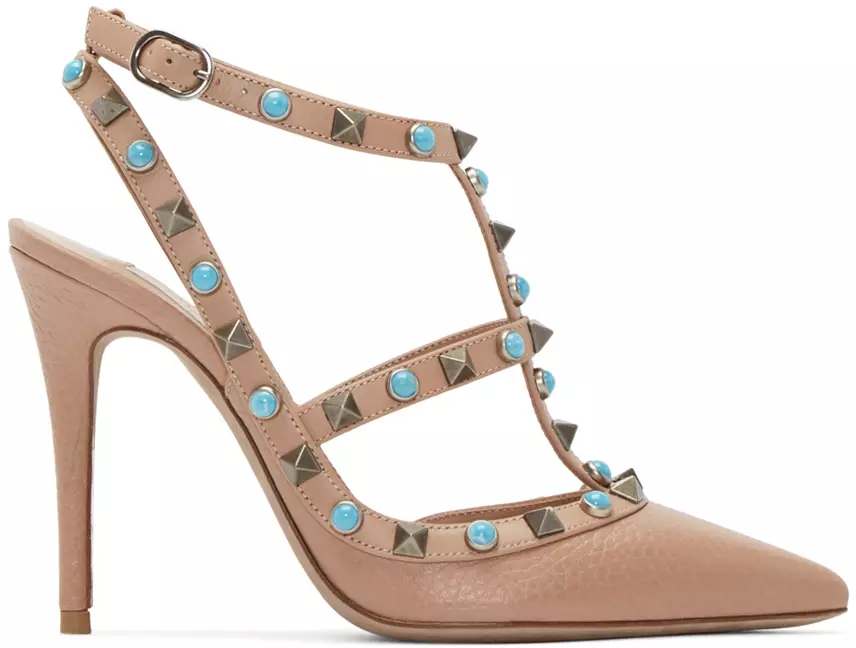 Туфли на каблуке Valentino Brown Stone & Rockstud Cage