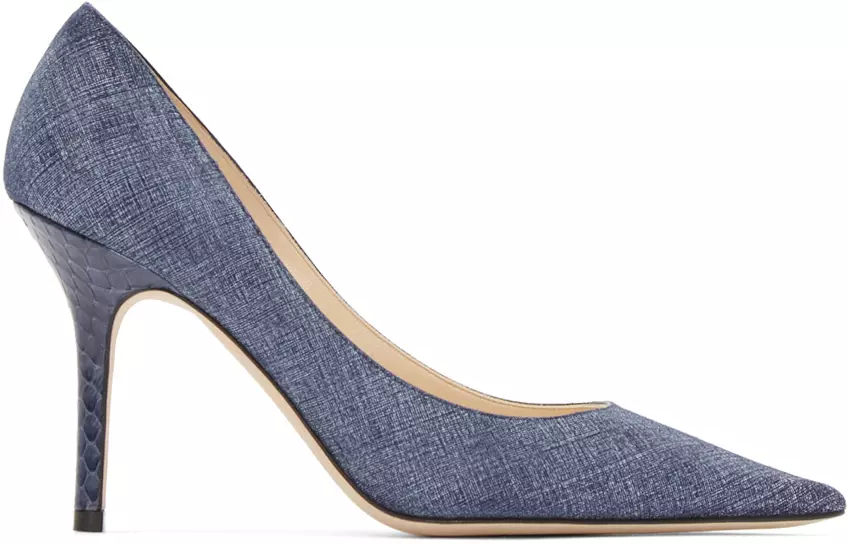 Jimmy Choo Blauwe Denim & Elaphe Agnes Pumps