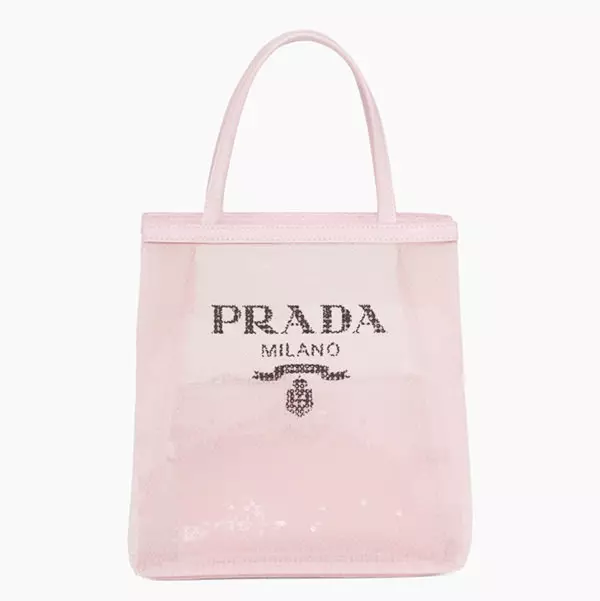 Borsa tote piccola in rete con paillettes in rosa alabastro