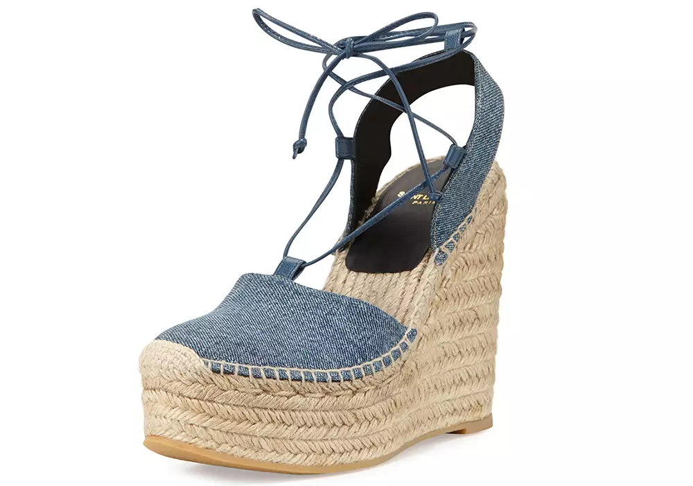 Saint Laurent Plattform Denim Espadrille Wedge Sandalen