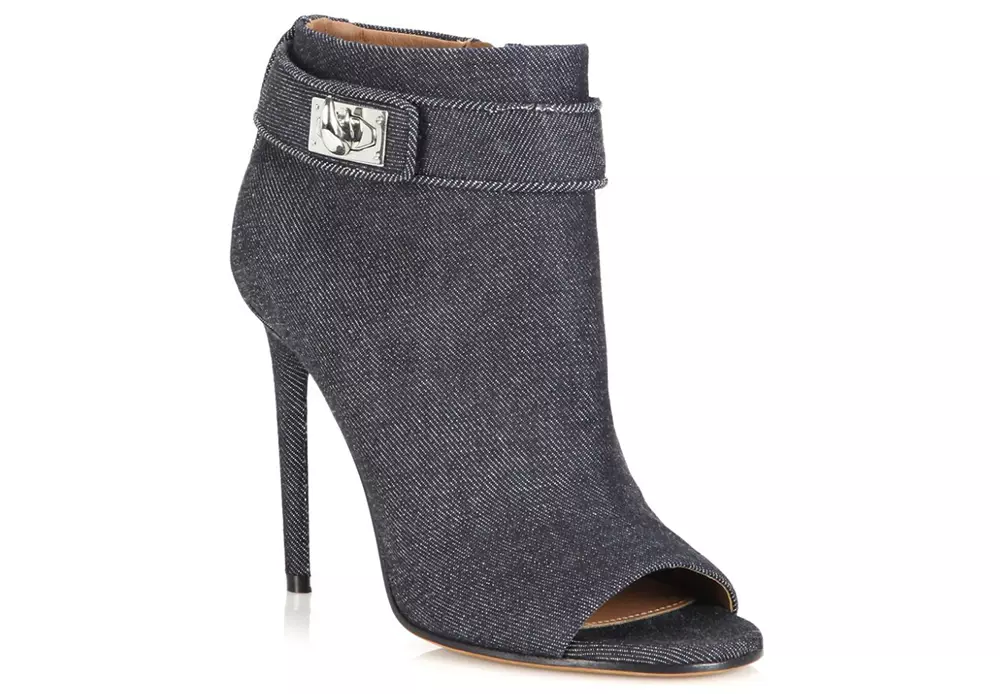 Givenchy Shark ehin Denimu Peep-Toe Booties