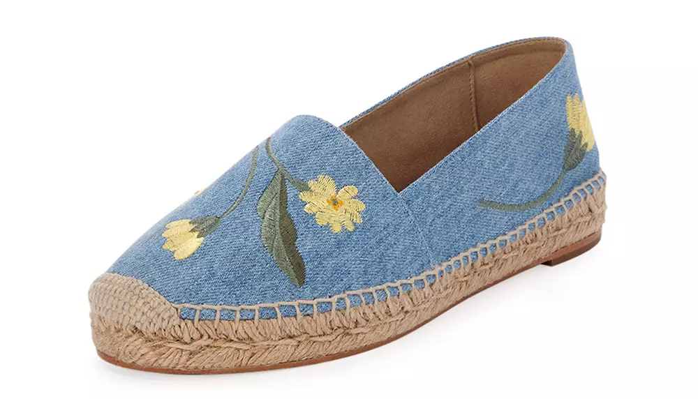 Stella McCartney เดรสยีนส์ปักลายดอกไม้ Espadrille