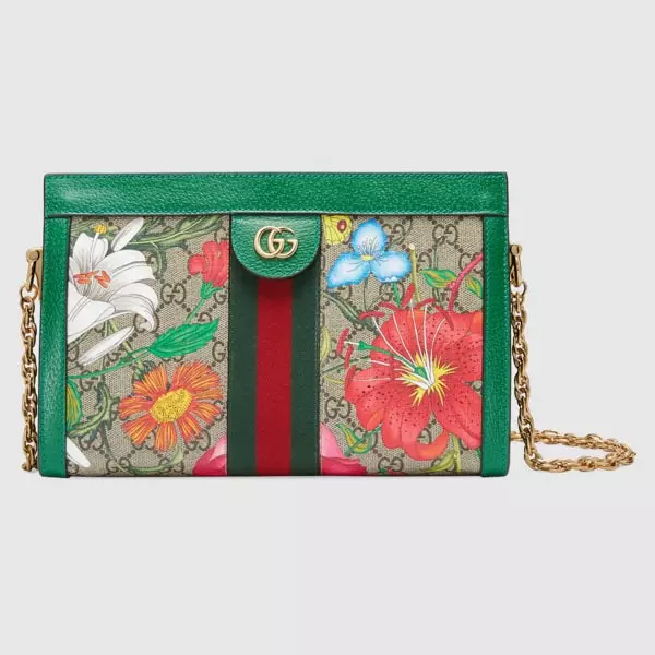 Geantă mică de umăr Gucci Ophidia GG Flora Chain Strap