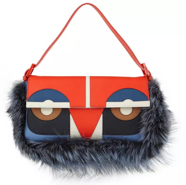 Fendi Owl Baguette Kulit lan Fox Pundhak Bag