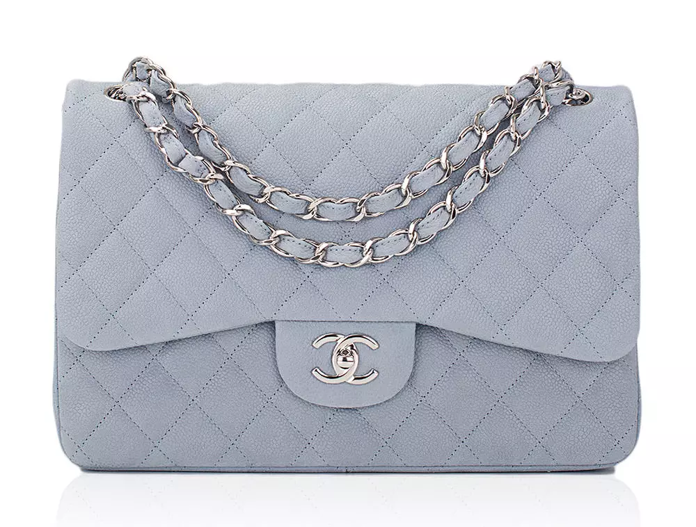 Chanel-Caviar-Classic-Flap-Bag-ብርሃን-ሰማያዊ