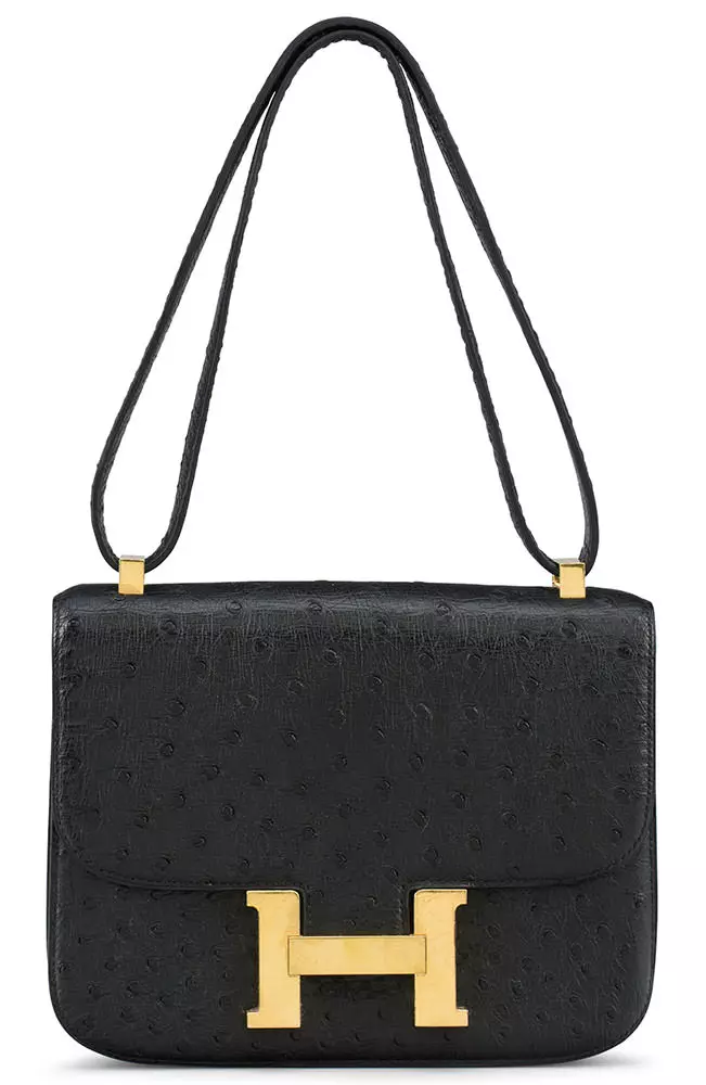 HERMES-23CM-BLACK-OSTRICH-CONSTANCE-BAG