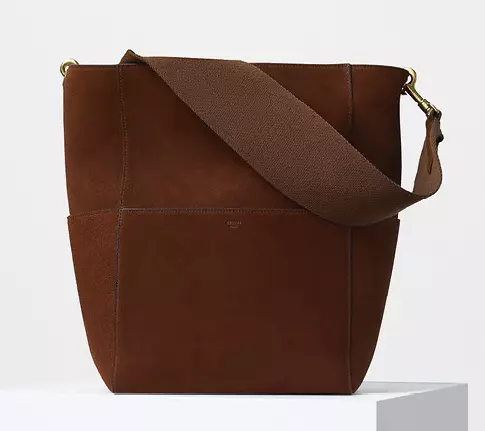 Celine-Seau-Sangle-Shoulder-Tasche-Suede-Brown-2350