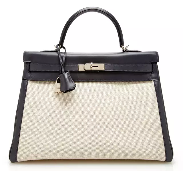 Hermes Kelly 35cm Ledo kaj Toile Sako