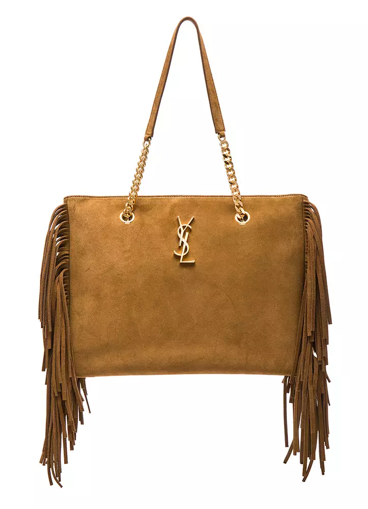 Saint-Laurent-Suede-Fringe-Monogramme-Nakupovalna torbica