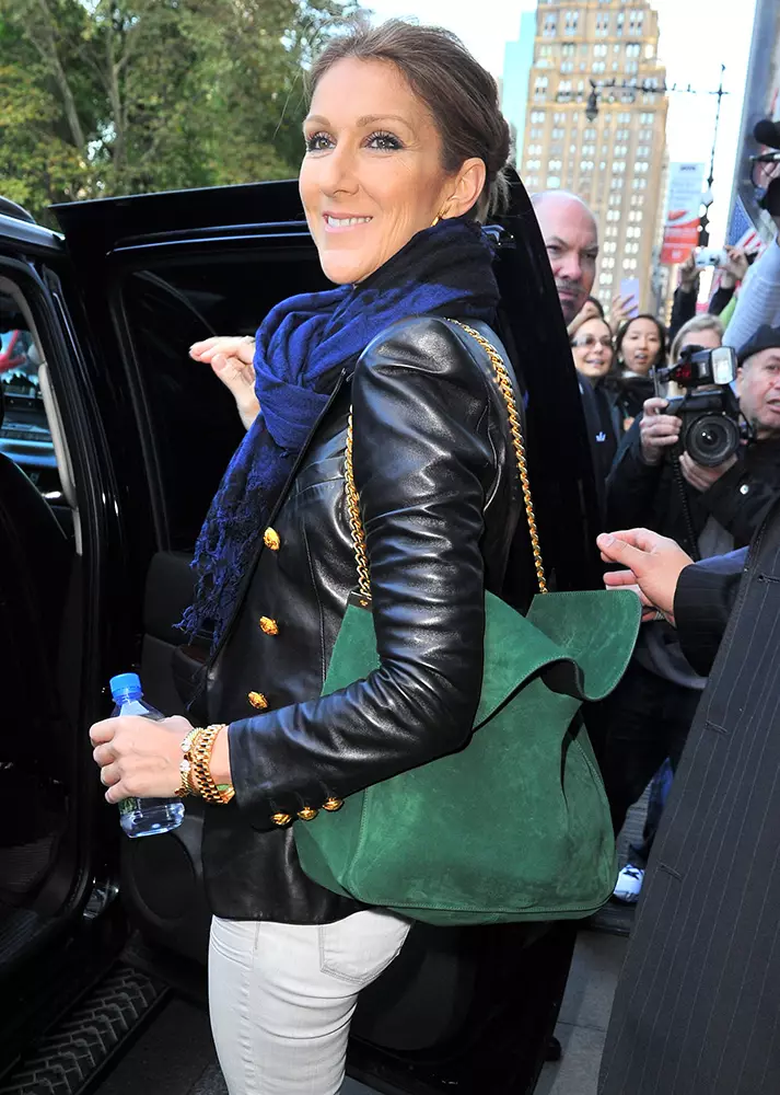 Celine-Dion-Green-Suede-Shoulder-Bag