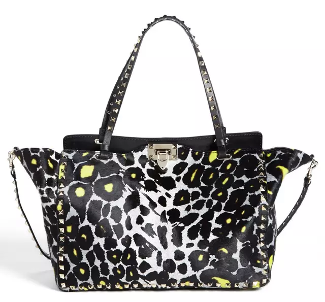 Walentino Rokstud göle Leopard Tote