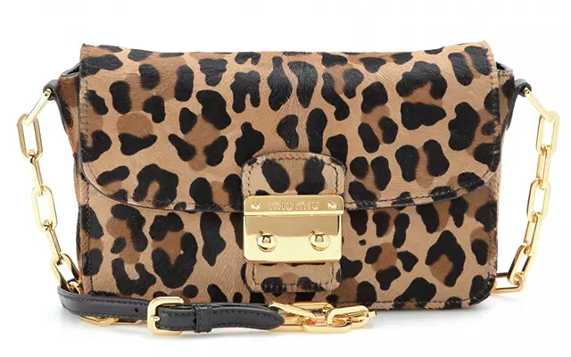 Miu Miu Calf Hair Leopard Lub xub pwg hnab