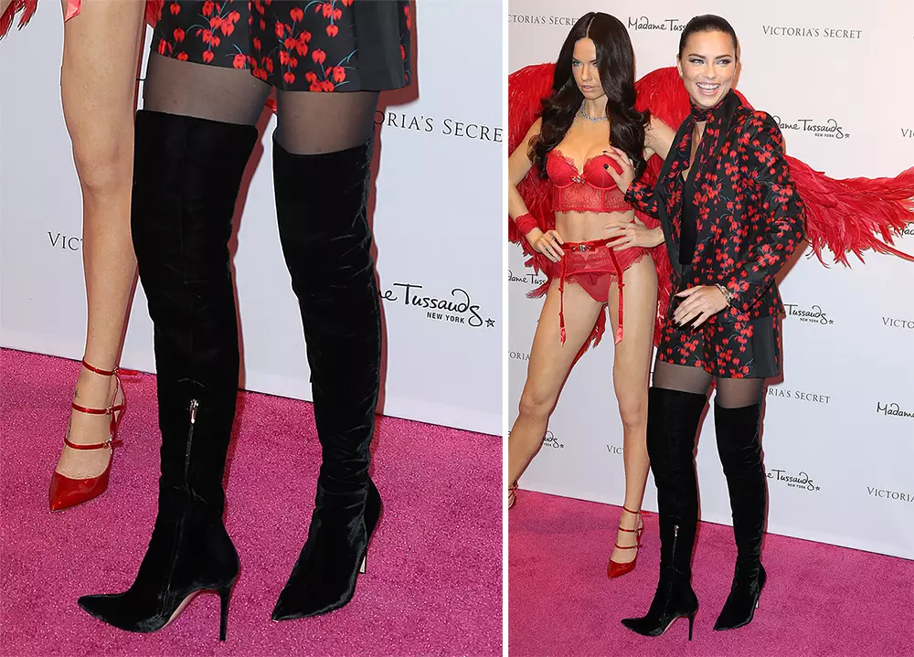 รองเท้าบูท Adriana-Lima-Gianvito-Rossi-Over-the-Knee-Suede-Boots