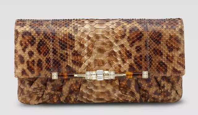 Judith Leiber Siri Leopard Print Python Clutch