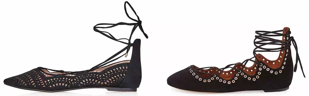 TopShop Fase Laser Ghillie 48$ TopShop-ის მეშვეობით Isabel Marant Leo Studded Lace-Up Balerina Flat 510$ ბერგდორფ გუდმენის მეშვეობით