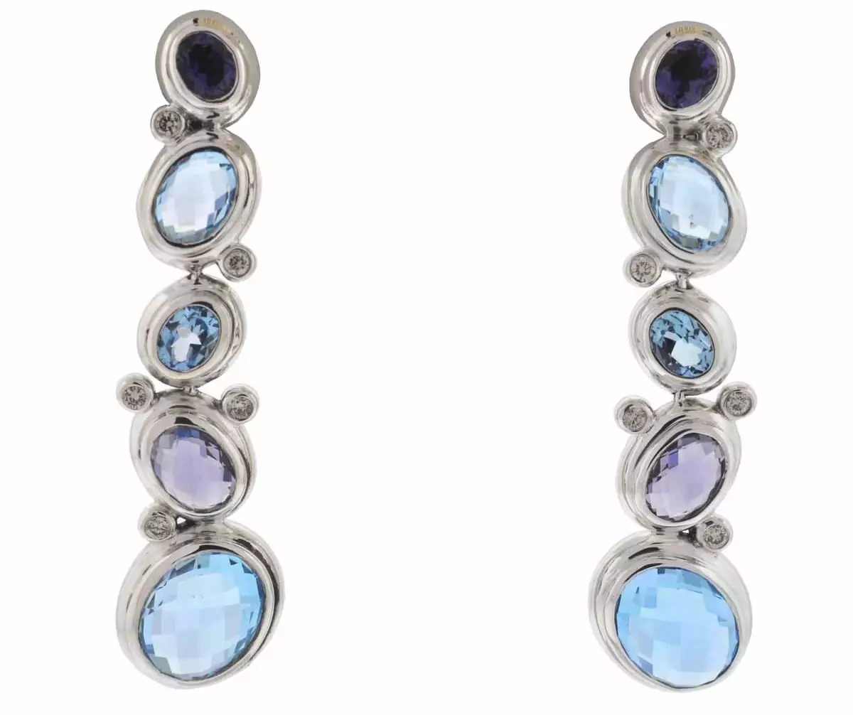 David Yurman Sterling Silver Blue Topaz dan Amethyst Drop Earrings