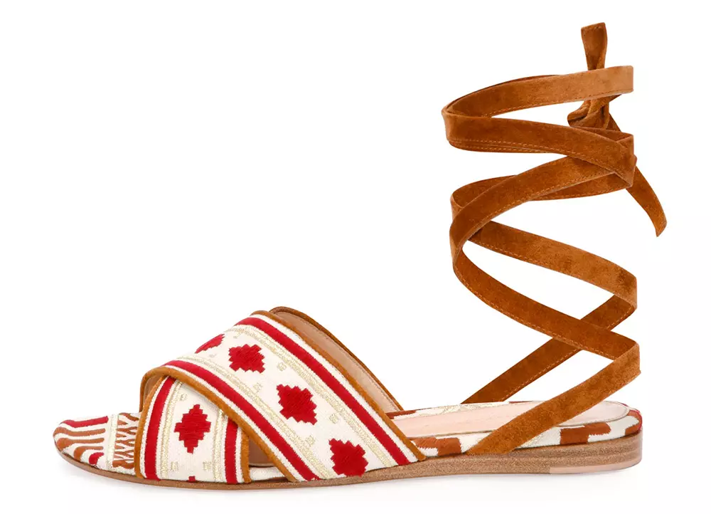 Gianvito Rossi Geometrisk-brodert Ankel-Wrap Flat Sandal