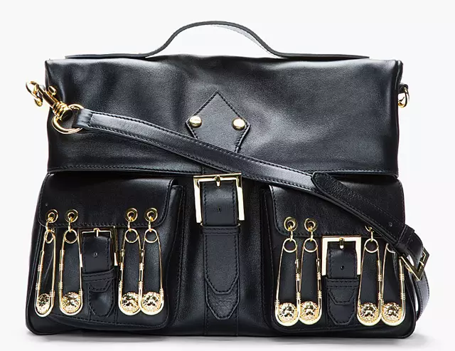 Versus Black Leather Safety Pin Shoulder Bag